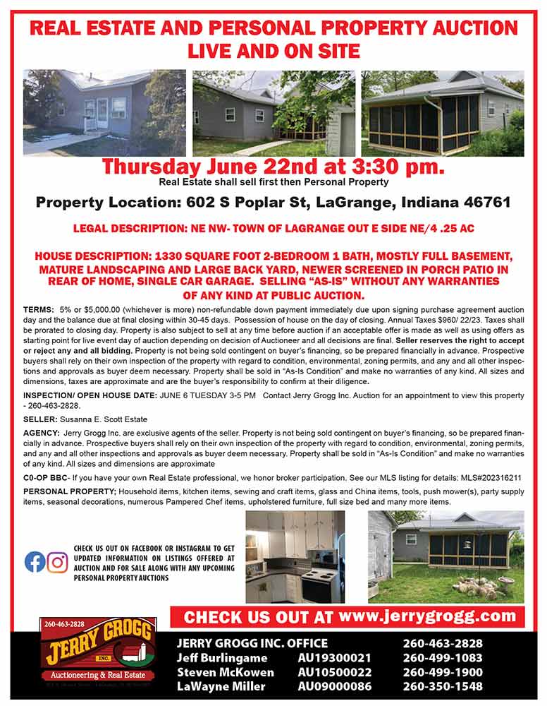 Jerry Grogg Auctioneering & Real Estate in Northeast Indiana